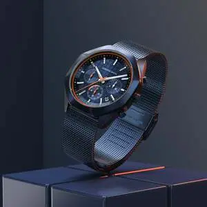 Lilienthal Berlin Octachrono Orange Mesh Brushed Chronograph Watch - Blue