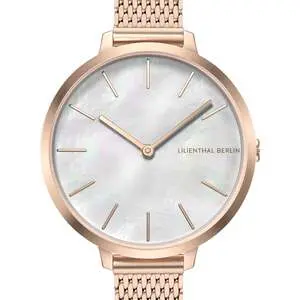 Lilienthal Berlin Rosalux Rose Gold Mesh Watch With Mother Of Pearl Dial - White
