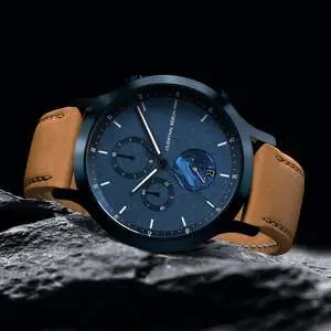 Lilienthal Berlin Chronograph Meteorite Watch With Light Brown Leather Strap