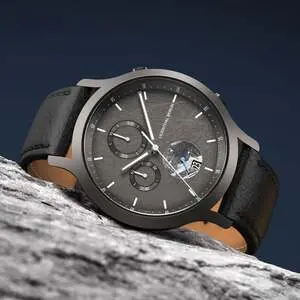 Lilienthal Berlin Chronograph Meteorite Black Leather Watch - Gray