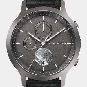Lilienthal Berlin Chronograph Meteorite Black Leather Watch - Gray