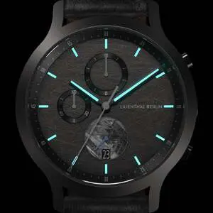 Lilienthal Berlin Chronograph Meteorite Black Leather Watch - Gray
