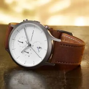 Lilienthal Berlin Chronograph Dark Silver Leather Strap Watch