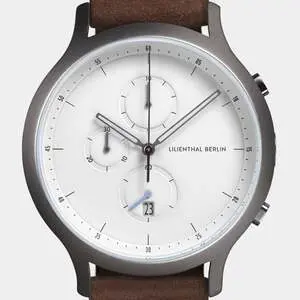 Lilienthal Berlin Chronograph Dark Silver Leather Strap Watch