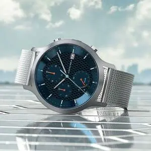 Lilienthal Berlin Chronograph Solar V Mesh Silver Brushed Stainless Steel Watch