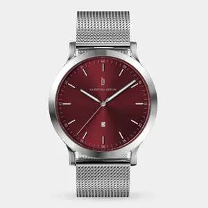 Lilienthal Berlin Lilienthal Berlin Huxley Silver Bordeaux Mesh Strap Watch Red