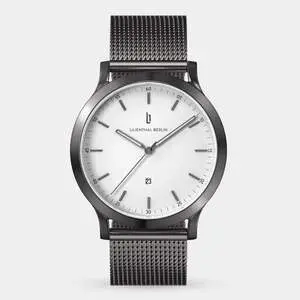 Lilienthal Berlin Huxley Dark Silver Mesh Watch - White
