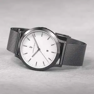 Lilienthal Berlin Huxley Dark Silver Mesh Watch - White