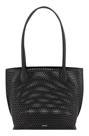 Vince Small Athene Perforated Nappa Leather Tote - Black