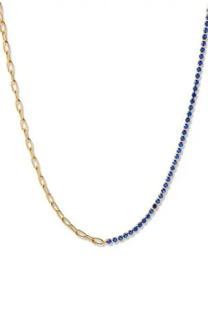 BROOK & YORK Isabella Mini Birthstone Tennis & Paperclip Chain Necklace - Gold/september