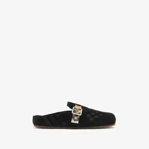 Burberry Check Shearling Urchin Clogs - Black