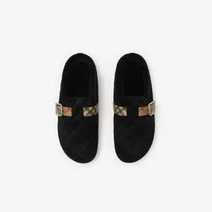 Burberry Check Shearling Urchin Clogs - Black