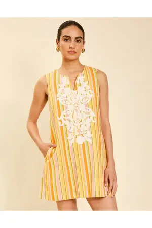 Mestiza New York Belize Embroidered Caftan Mini Dress