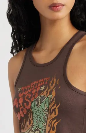 MERCH TRAFFIC Johnny Cash Graphic Cropped Tank