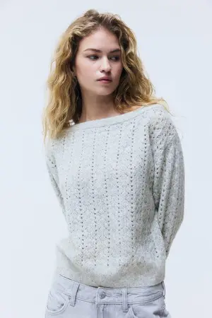 H&m Off-the-shoulder Pointelle Knit Jumper - Light Gray