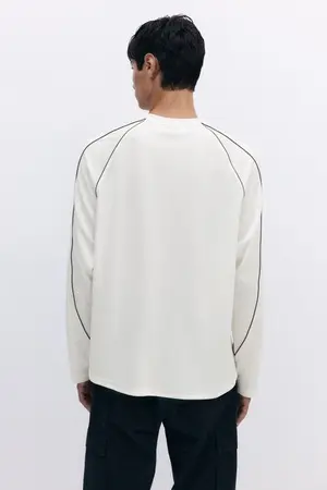 H&m Loose Fit Mesh Top With Contrast Piping