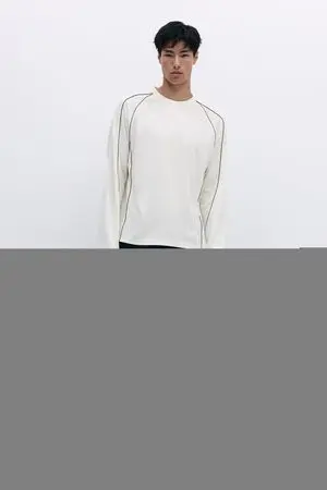 H&m Loose Fit Mesh Top With Contrast Piping