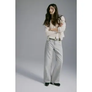 H&m High-waisted Wide Leg Jeans - Light Gray