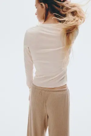 H&m Rib-knit Wide-leg Trousers - Beige