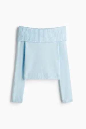 H&m Off-the-shoulder Jumper - Light Blue