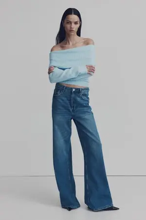 H&m Off-the-shoulder Jumper - Light Blue