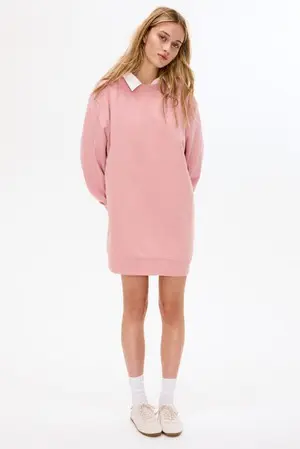 H&m French Terry Crewneck Sweatshirt Dress - Pink