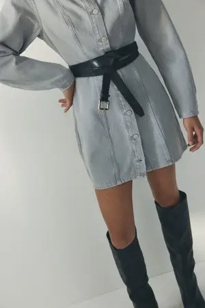 H&m Denim Dress With Vertical Seams And Button Front