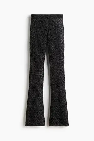 H&m Shimmering Pointelle-knit Flared Trousers - Black