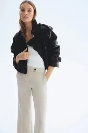 H&m Bootcut Ankle-length Trousers With Button Detail - Light Beige