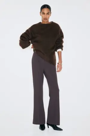 H&M Bootcut Crease-front Trousers - Dark Brown