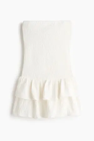 H&m Smocked Tiered Mini Dress - Cream