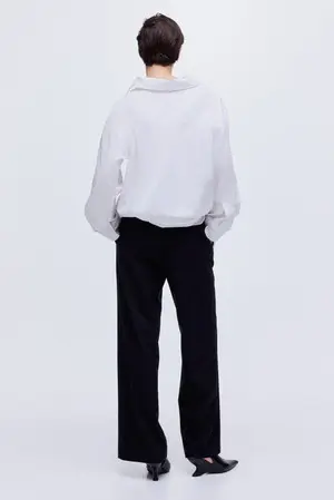 H&m Wide Leg Pleated Trousers - Black