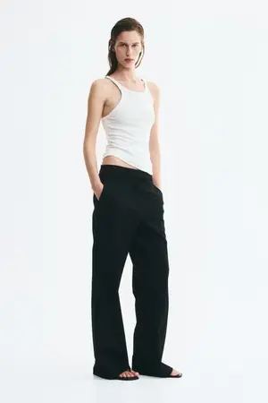 H&M Bootcut Trousers With Pinstripes - Black