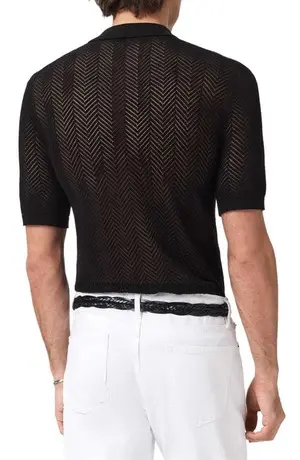 John Varvatos Herringbone Open Stitch Collared Sweater - Black