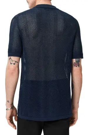 John Varvatos Herringbone Open Stitch Collared Sweater