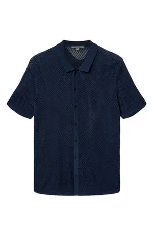 John Varvatos Herringbone Open Stitch Collared Sweater