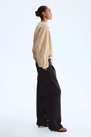 H&M Barrel-leg Twill Trousers - Dark Brown