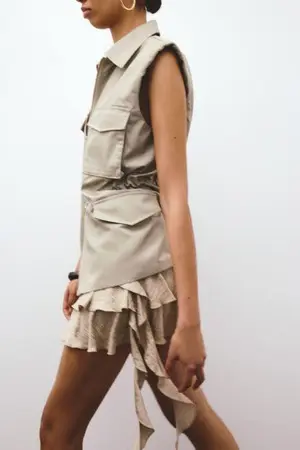 H&m Draped-panel Tiered Mini Skirt - Beige
