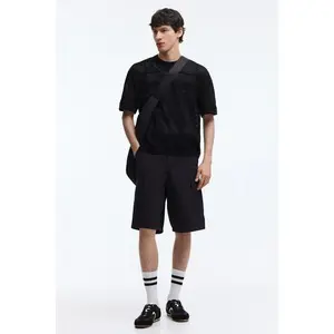 H&m Loose Fit Cotton Ripstop Cargo Shorts - Black