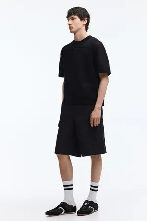 H&m Loose Fit Cotton Ripstop Cargo Shorts - Black