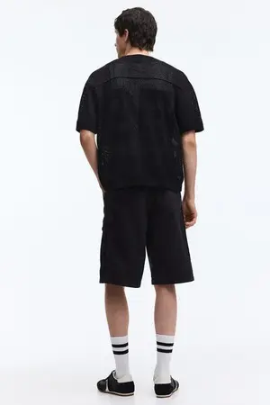 H&m Loose Fit Cotton Ripstop Cargo Shorts - Black