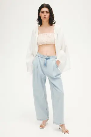 H&m Barrel High Waist Ankle Jeans - Light Denim Blue