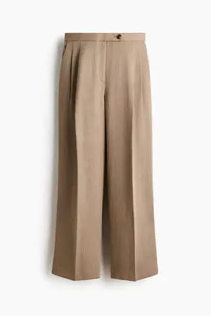 H&m Wide Leg Tailored Trousers With Button Detail - Beige