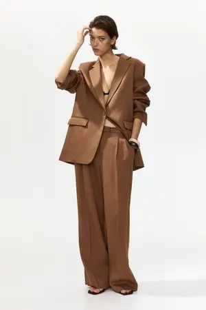 H&M Wide Leg Tailored Trousers - Brown