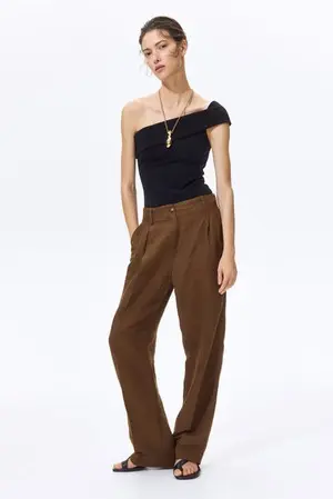 H&m Tapered Linen-blend Trousers - Brown
