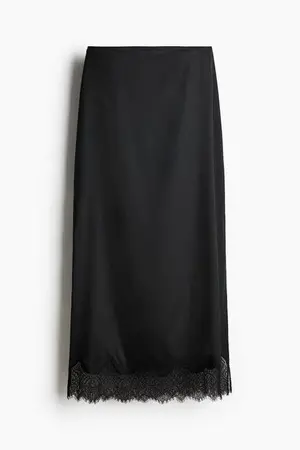 H&m Lace-trimmed Satin Midi Skirt