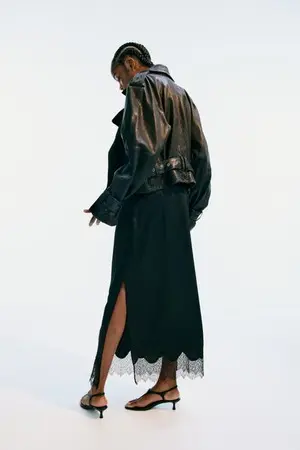 H&m Lace-trimmed Satin Midi Skirt
