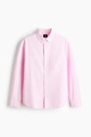 H&m Regular Fit Oxford Shirt - Pink/striped