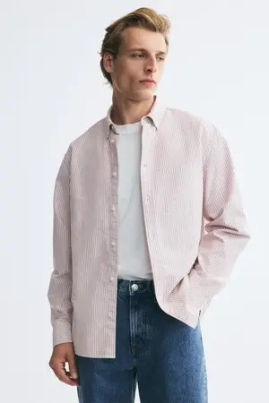 H&M Regular Fit Oxford Shirt - Red/striped
