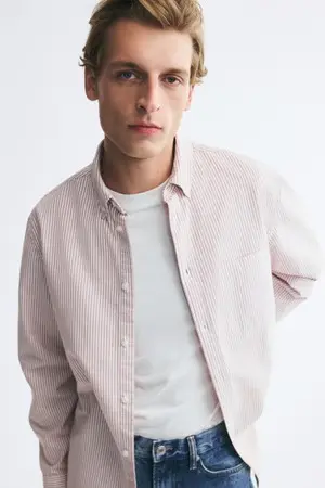 H&M Regular Fit Oxford Shirt - Red/striped